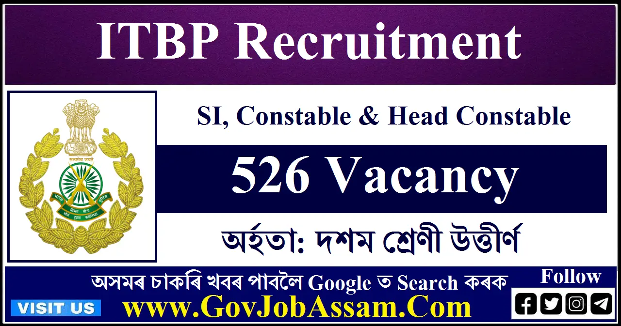 ITBP Recruitment 2024 – 526 SI, Constable & Head Constable Vacancy, Apply Now - GovJobAssam.Com ...
